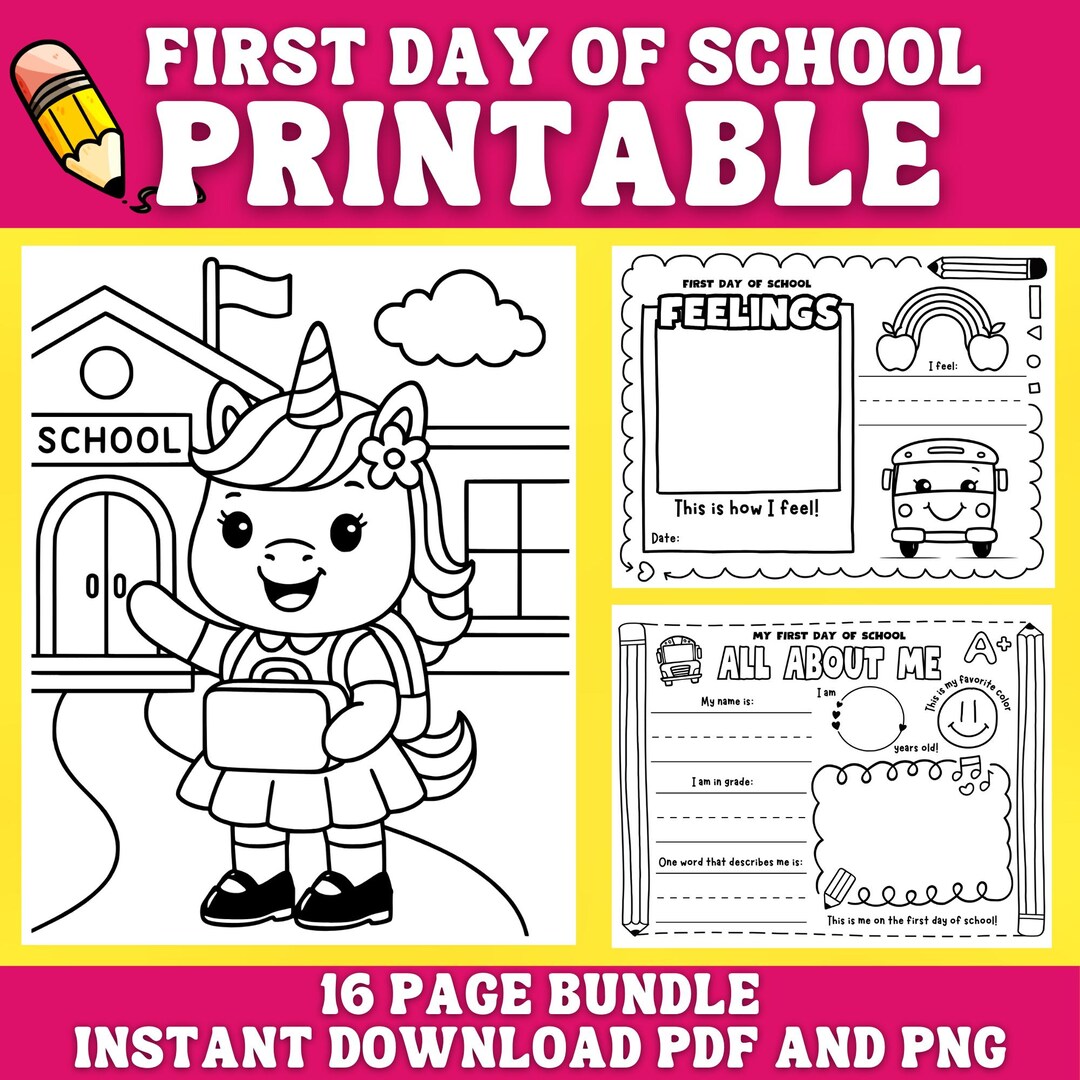 First Day of School Printable Bundle: Coloring Pages, Routine Charts ...