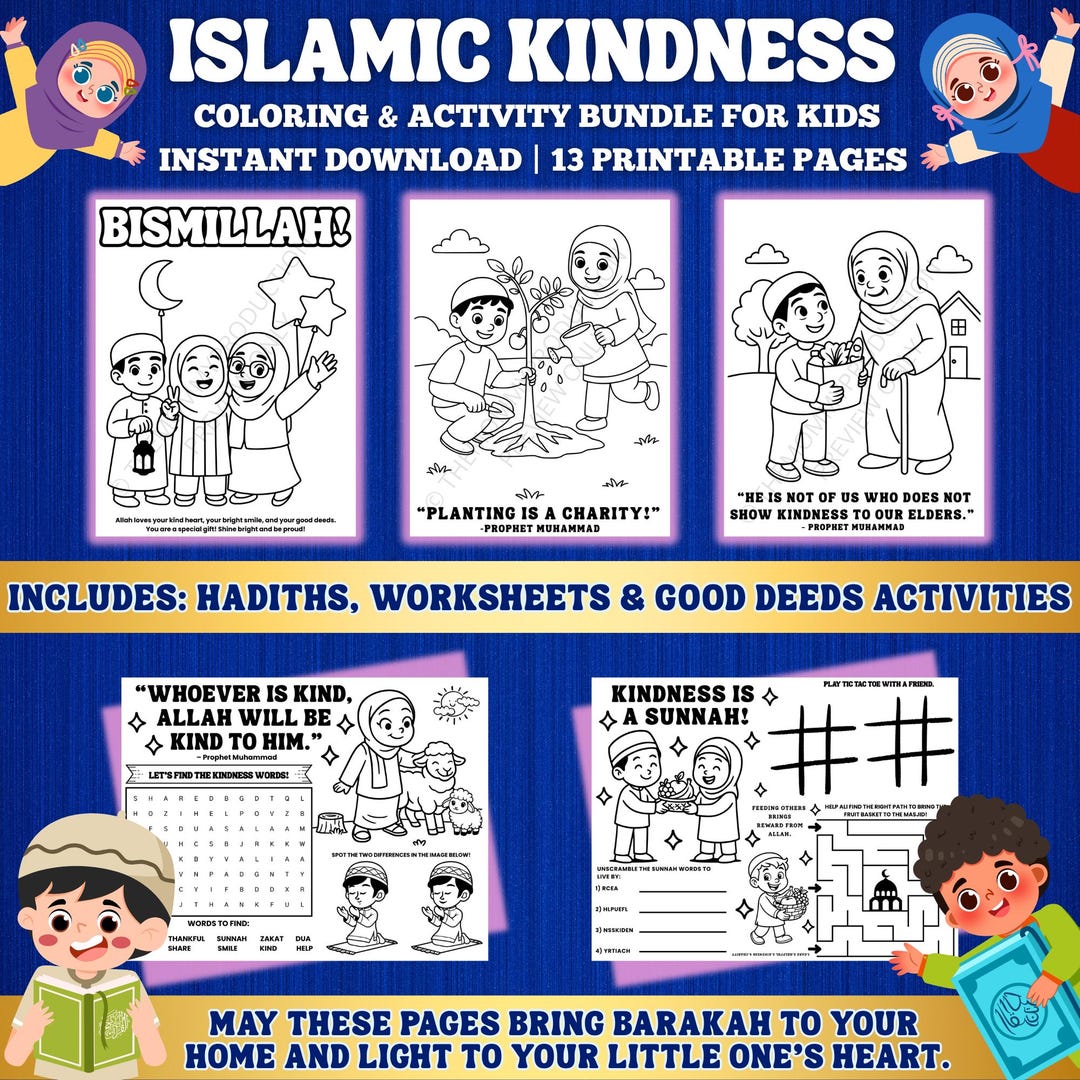 Islamic Kids Activity Bundle: Coloring Pages & Hadith Worksheets (PDF ...
