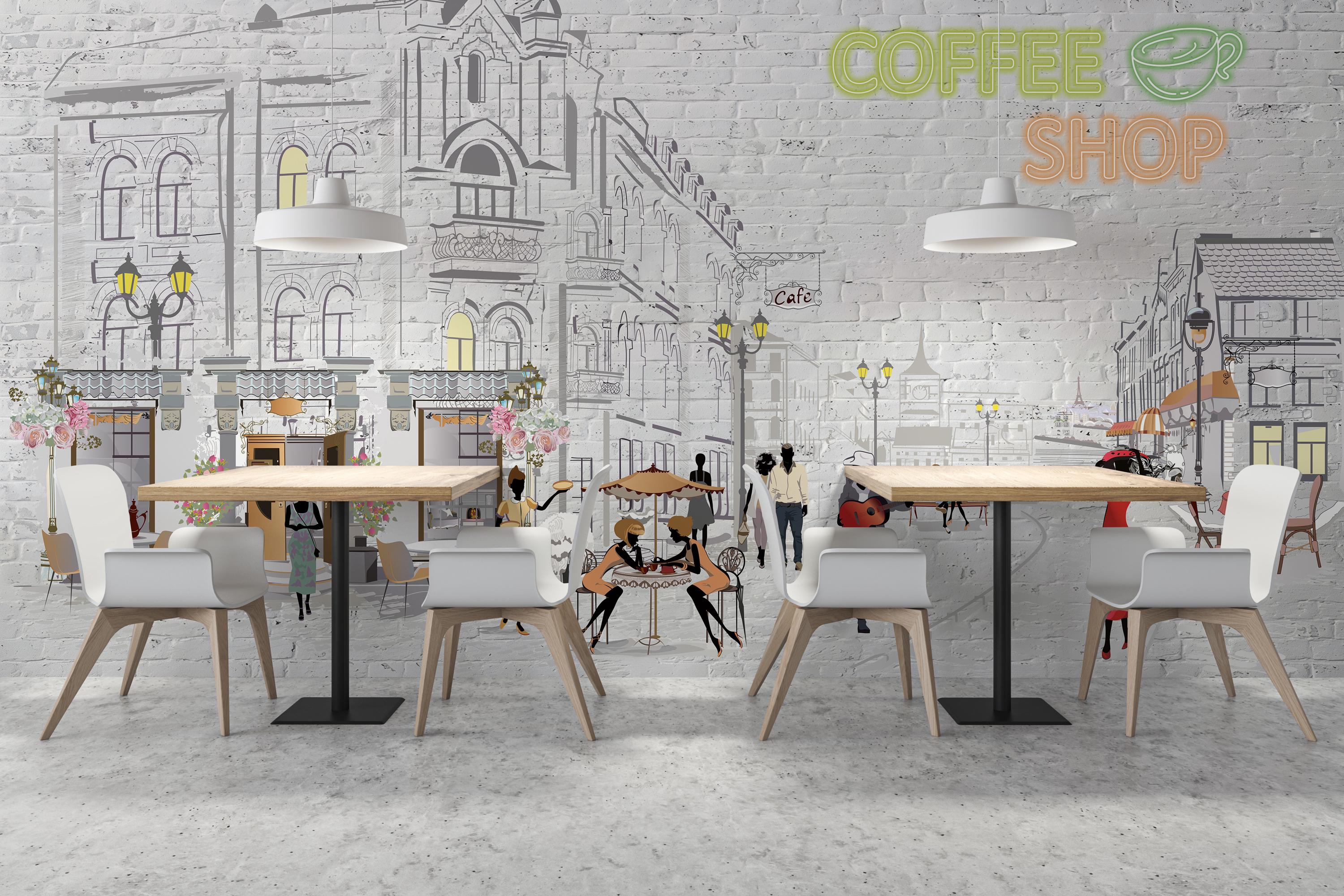Coffee Shop Mural Wallpaper: Cafe Street Scene Peel and Stick - Etsy