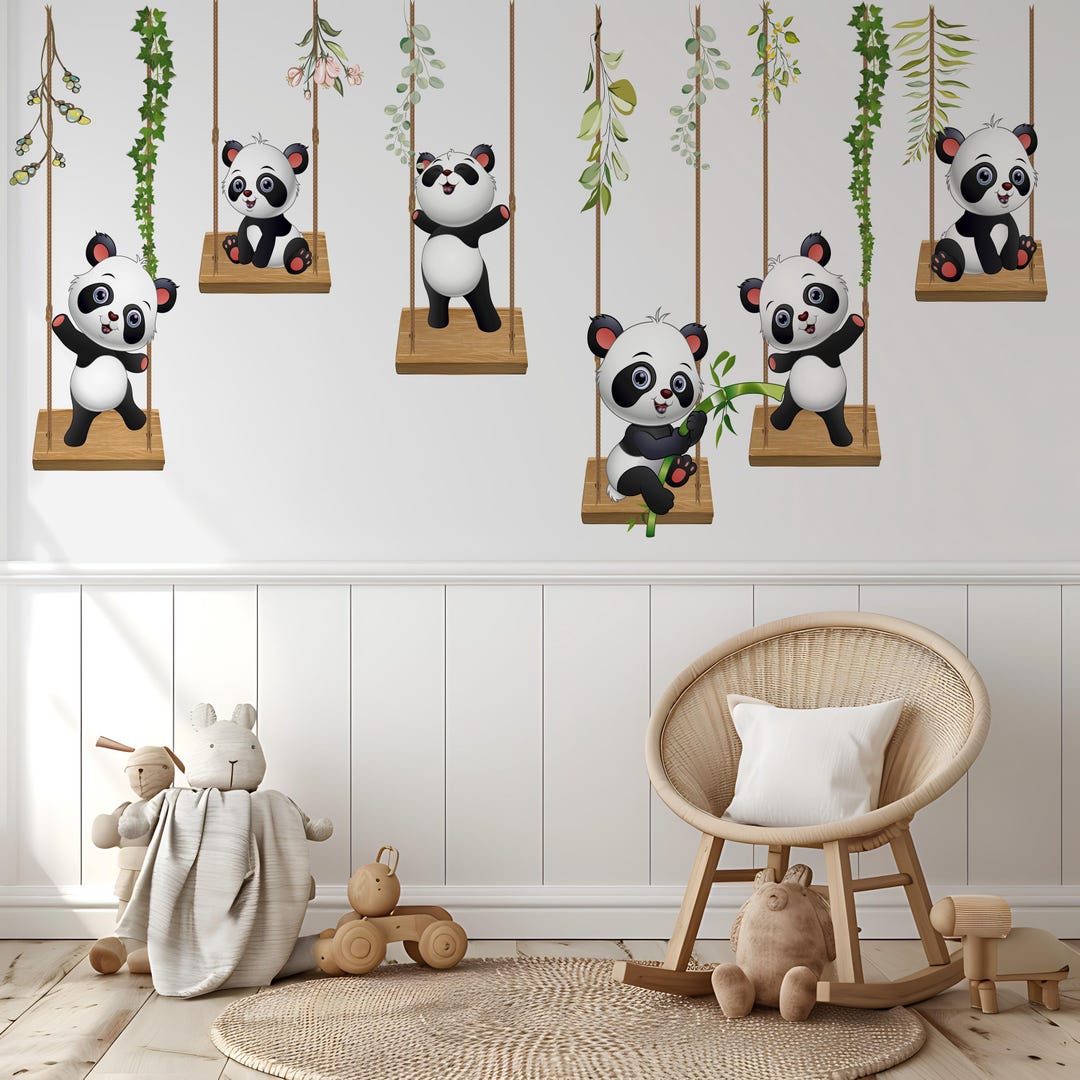 Baby Panda Wallpaper – Playful Swinging Pandas Wall Mural for Nursery ...