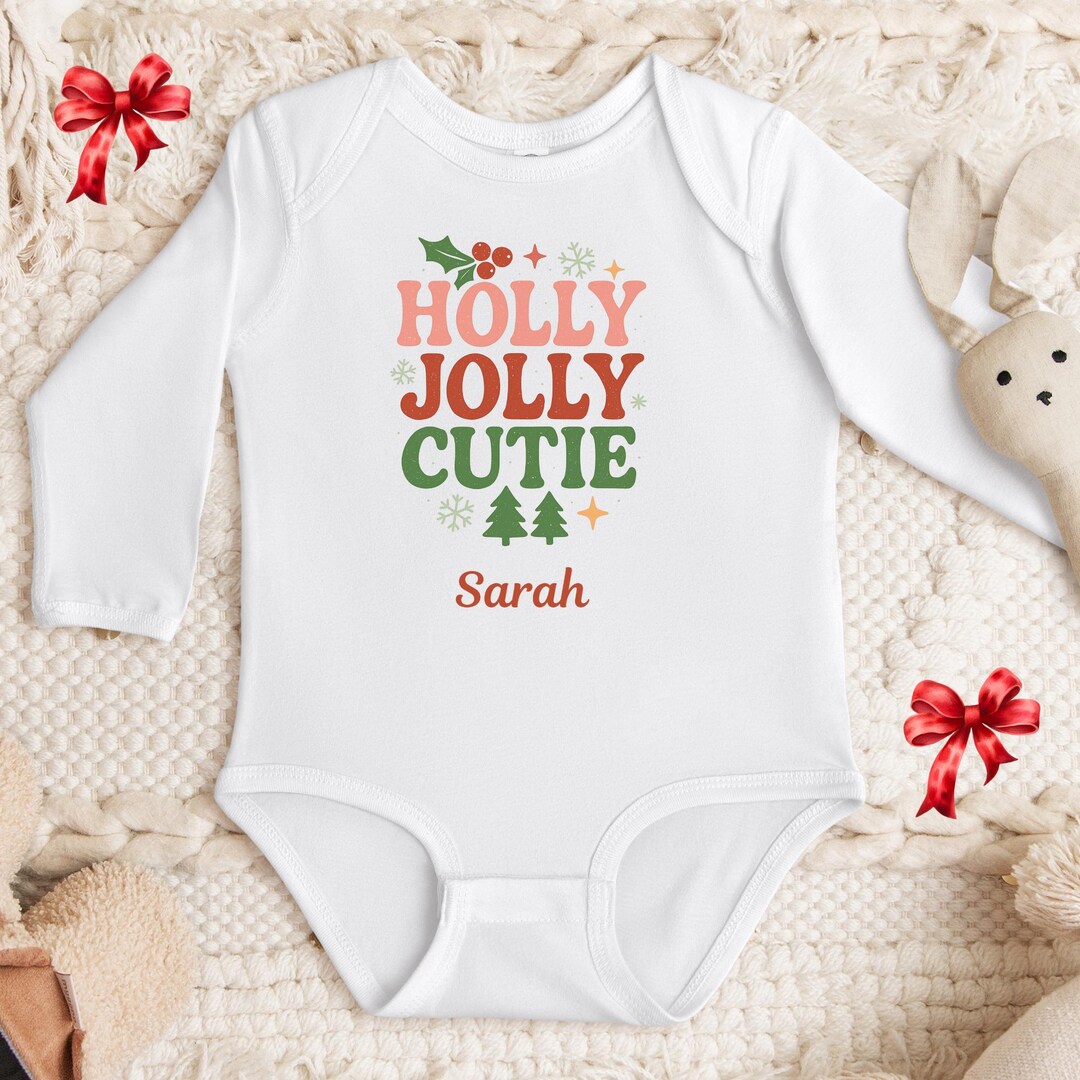 Personalized Holly Jolly Christmas Baby Bodysuit, Custom Baby Christmas ...