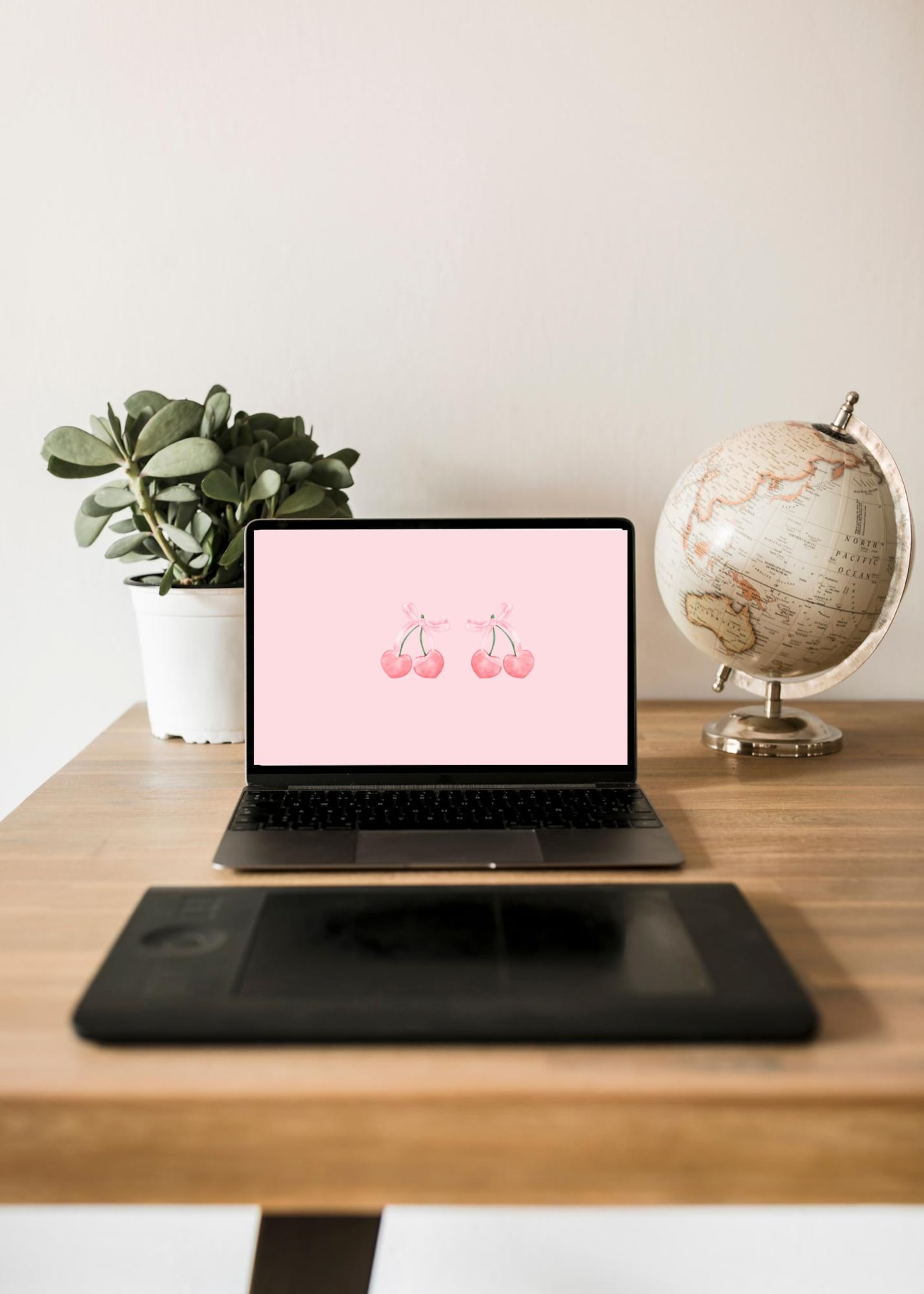 Cherries and Pink Bows Desktop Wallpaper | Desktop Wallpaper - Etsy