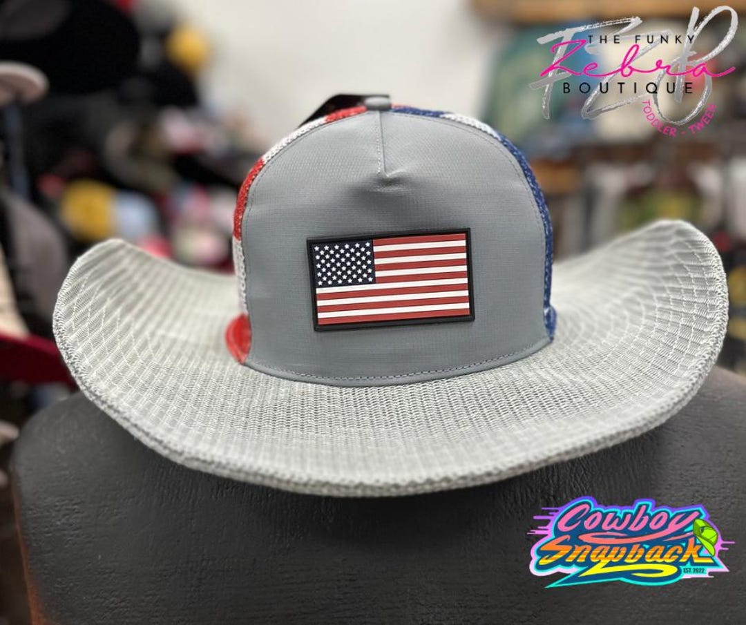 The Original Cowboy Snapback Usa Mesh R|W|B Flag Grey Hat Youth - Adult ...