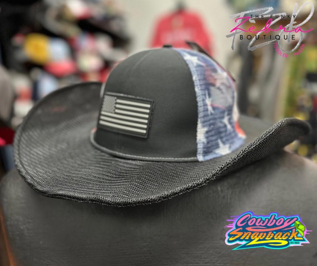 ADULT MEDIUM the Original Cowboy Snapback USA Mesh Black Flag Black Hat ...