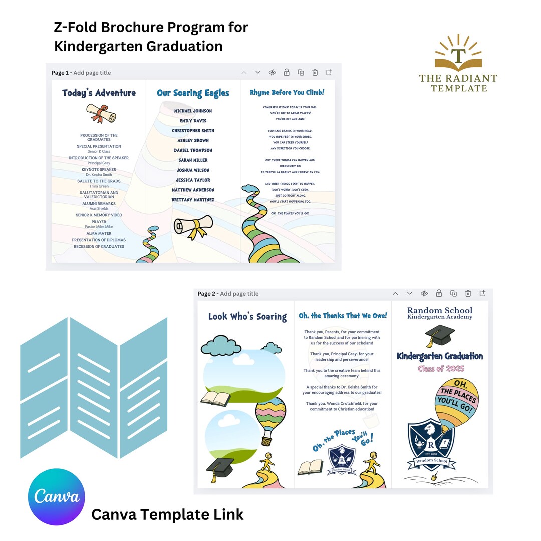 Dr. Seuss–inspired Kindergarten Graduation Z-fold Program (11x17in) - Etsy
