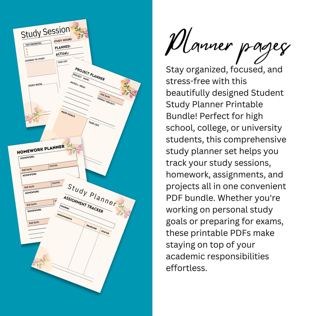 Student Study Planner, Printable Download Pdf - Etsy
