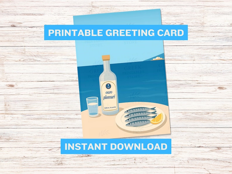 Ouzo Theme Greek Father's Day Card Printable | Greek Scenery | Digital ...