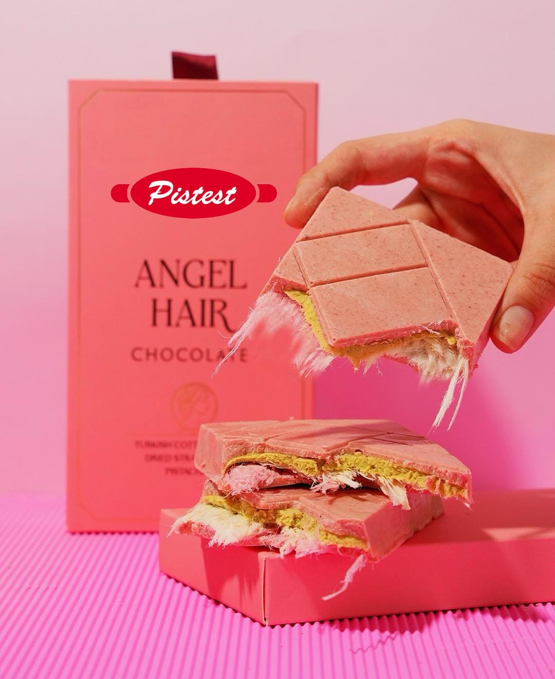 ANGEL HAIR Chocolate Cotton Candy Bar 170g – Strawberry & Pistachio ...
