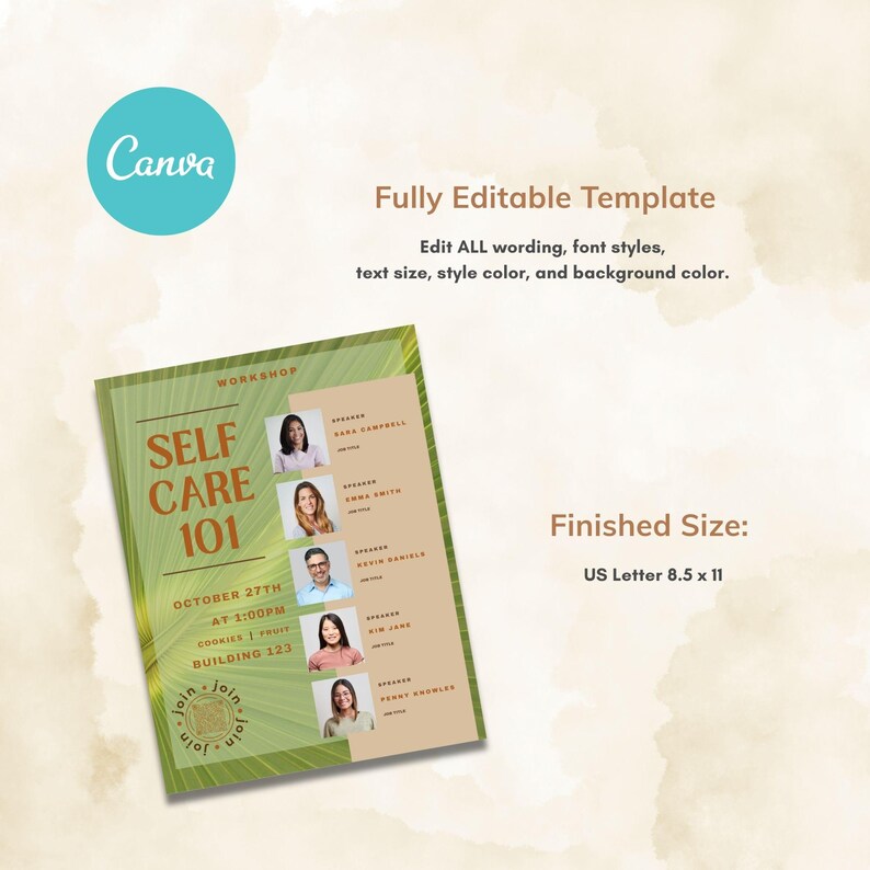 Self-care Workshop Flyer Template | Editable Wellness Event Poster ...
