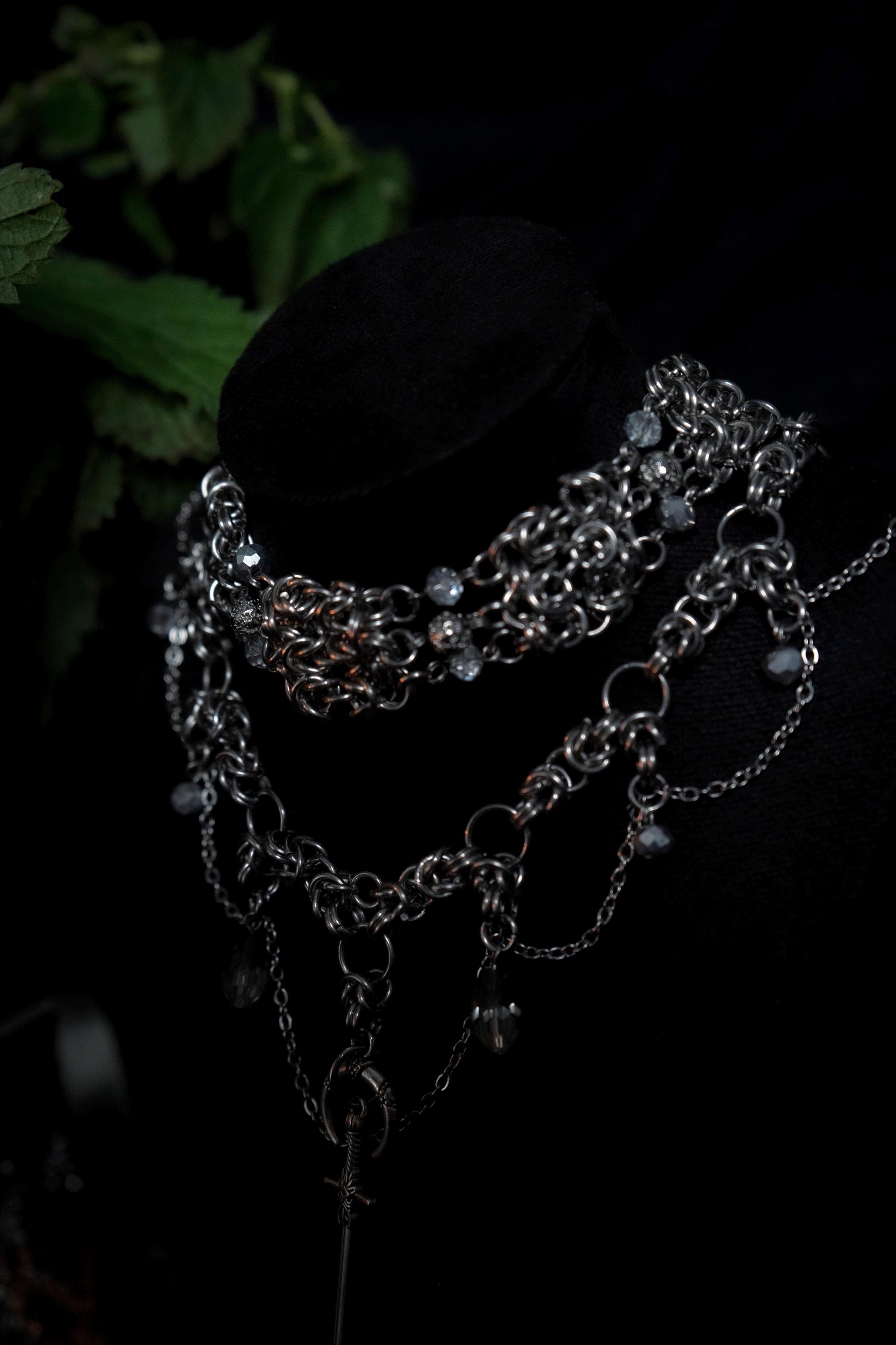 Gothic Sword Pendant Necklace: Handmade Chainmail Choker With Crystal ...