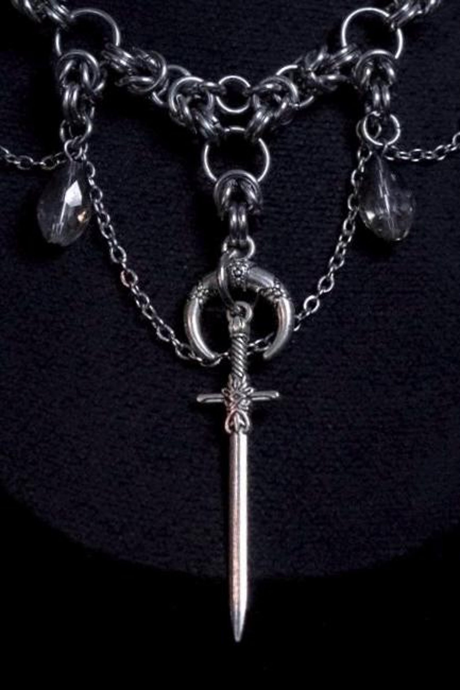Gothic Sword Pendant Necklace: Handmade Chainmail Choker With Crystal ...