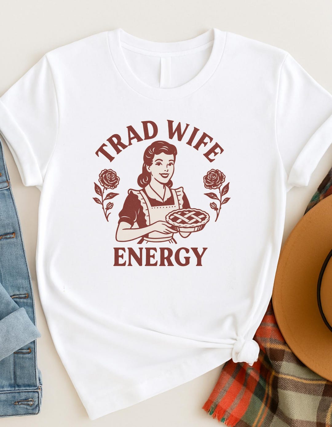Trad Wife Energy Shirt | Retro Housewife Graphic Tee | Feminine ...