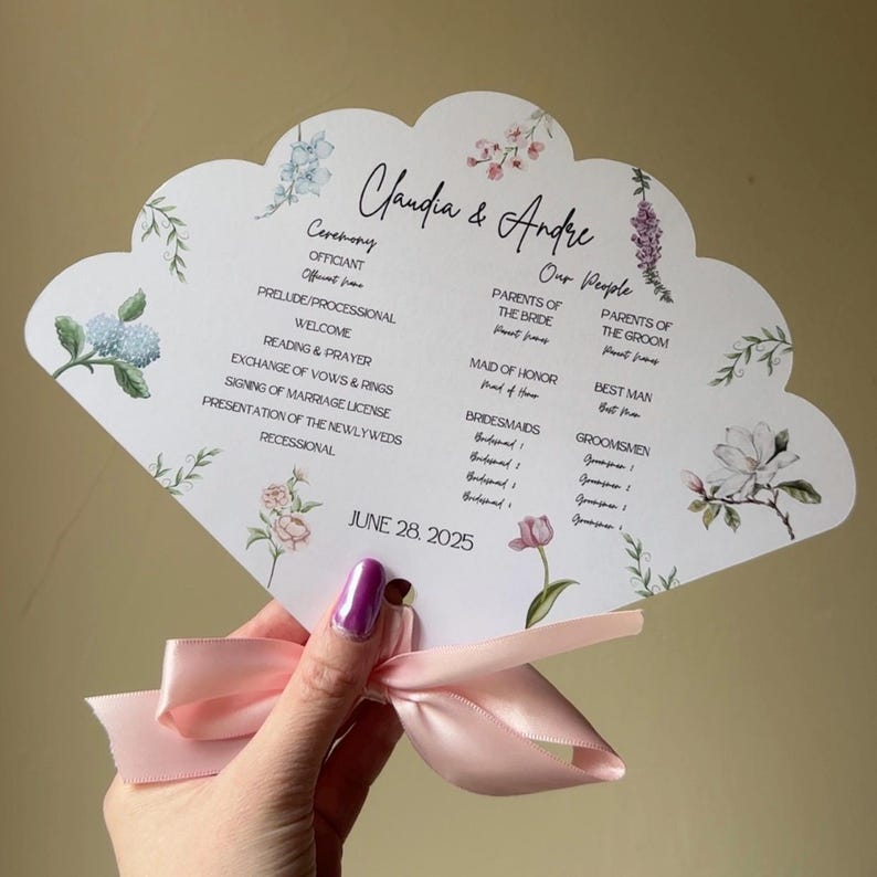 Wedding Program Fan Template- Downloadable, Edit in Canva, Garden Party ...