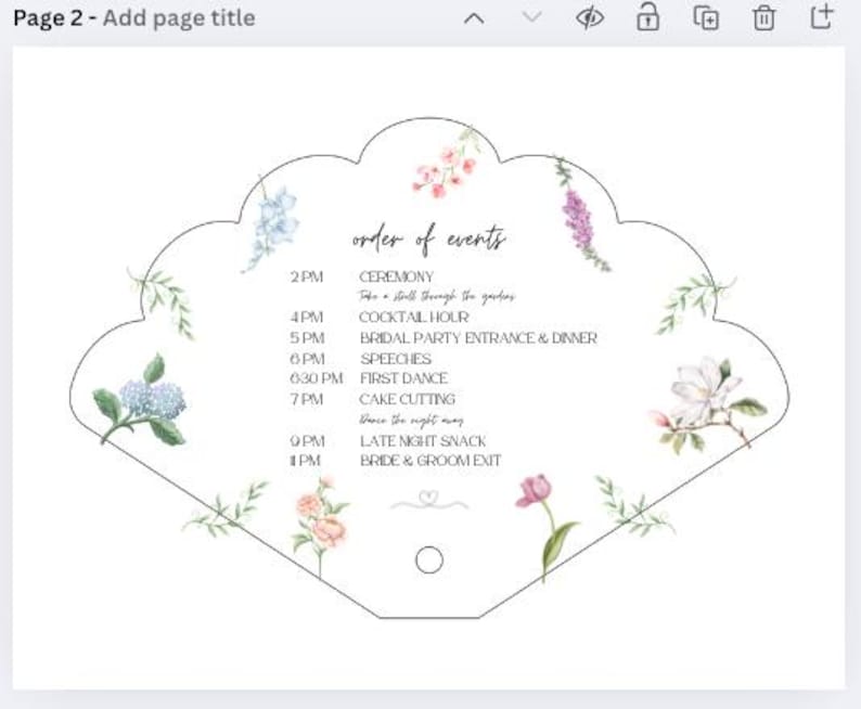 Wedding Program Fan Template- Downloadable, Edit in Canva, Garden Party ...