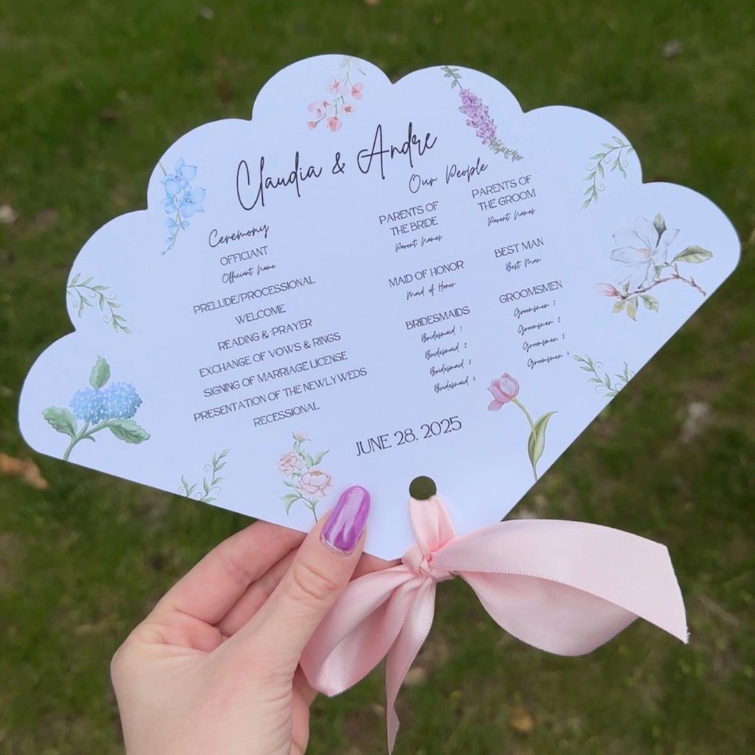 Wedding Program Fan Template- Downloadable, Edit in Canva, Garden Party ...