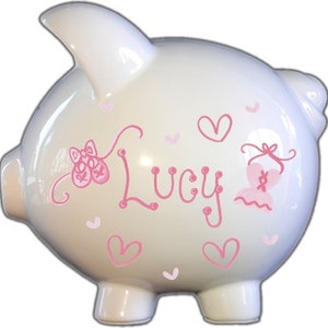 Personalized Piggy Bank With Ballerina Design | White | Pink | Large ...