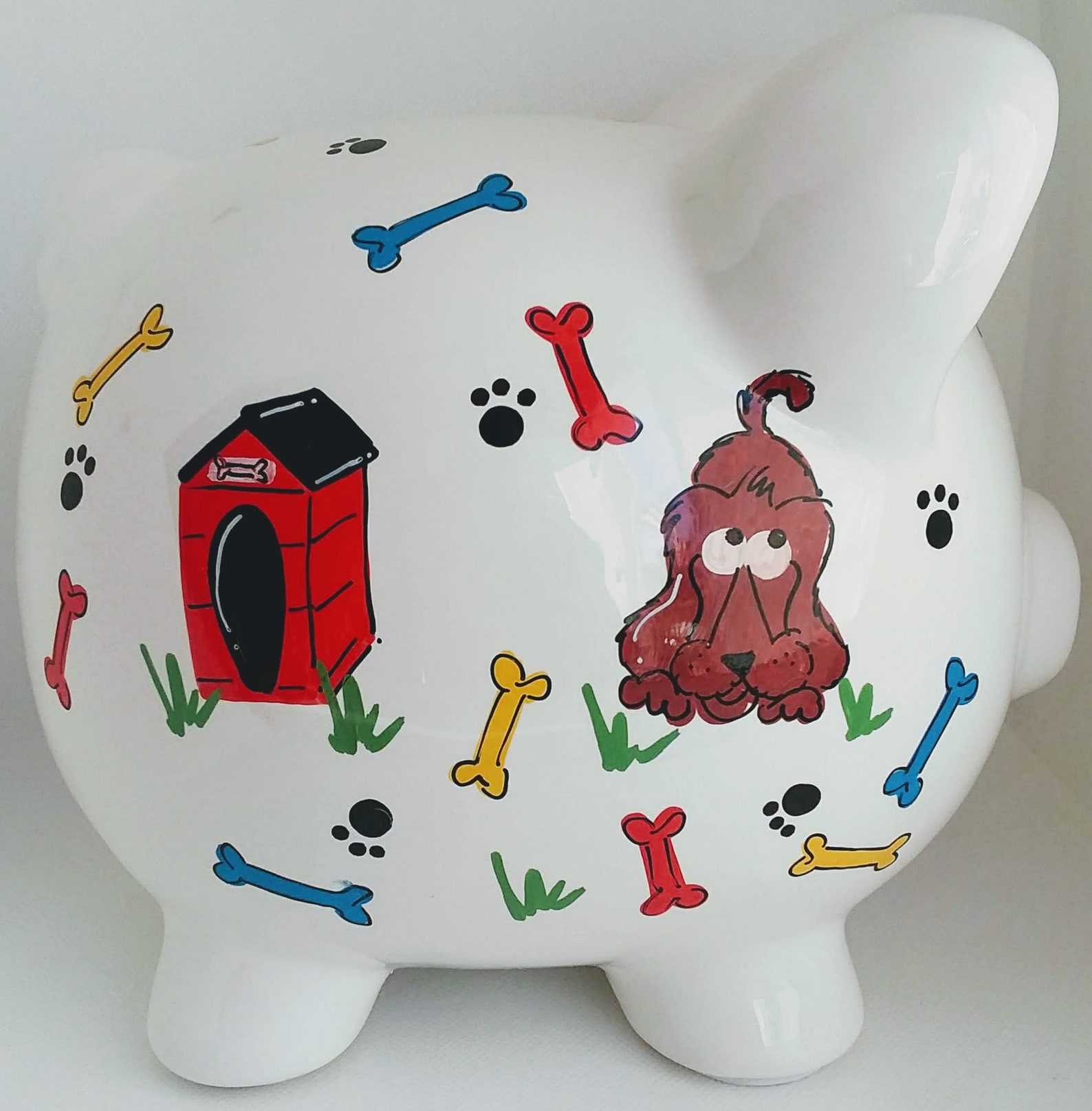 Personalized Puppy Dog Piggy Bank in Brown Blue Red and - Etsy
