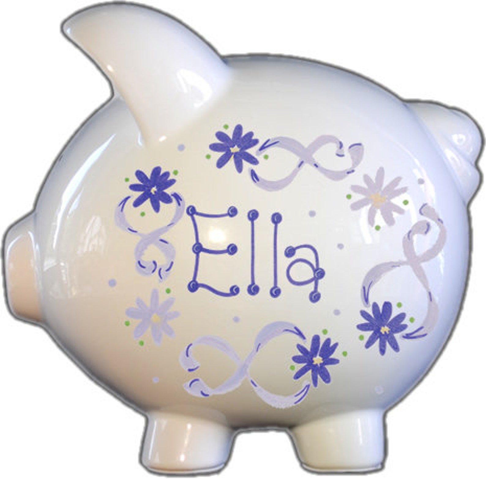 Personalized Piggy Bank With Pink Flowers and Ribbons Design | White ...