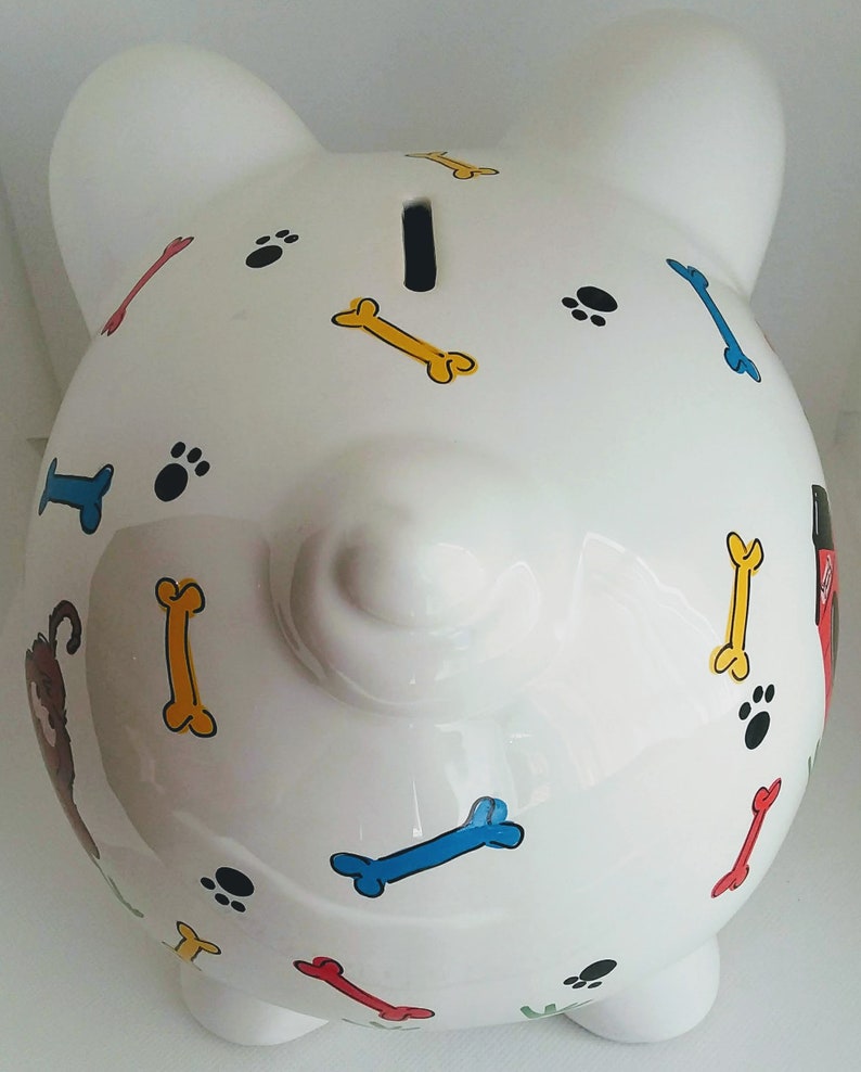 Personalized Puppy Dog Piggy Bank in Brown Blue Red and - Etsy