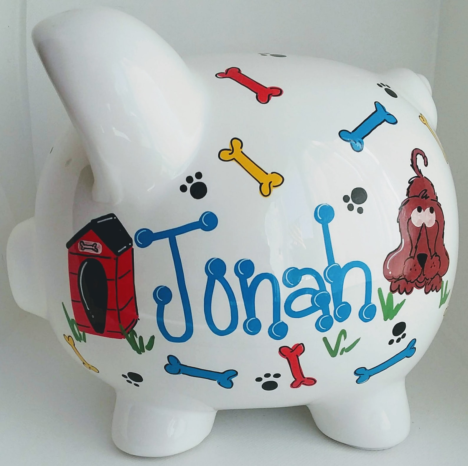 Personalized Puppy Dog Piggy Bank in Brown Blue Red and - Etsy
