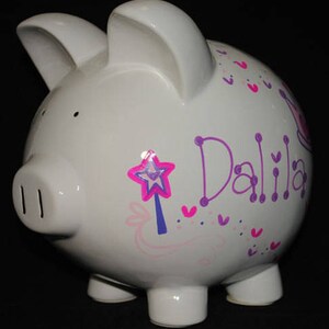 Personalized Piggy Bank With Princess Design | White | Hot Pink and ...