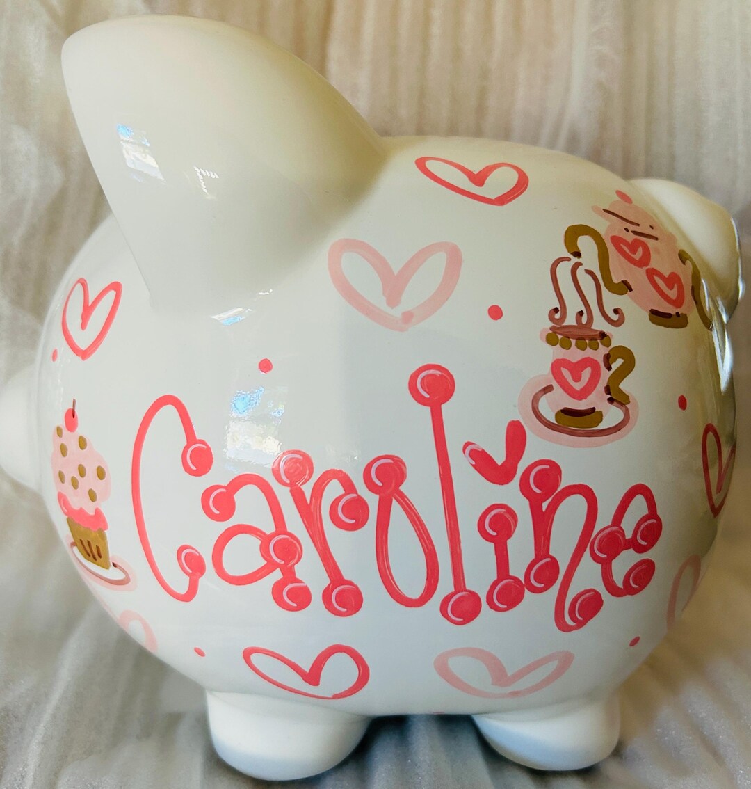 Personalized Ceramic Piggy Bank, Hand-painted Nursery Decor, Shower ...