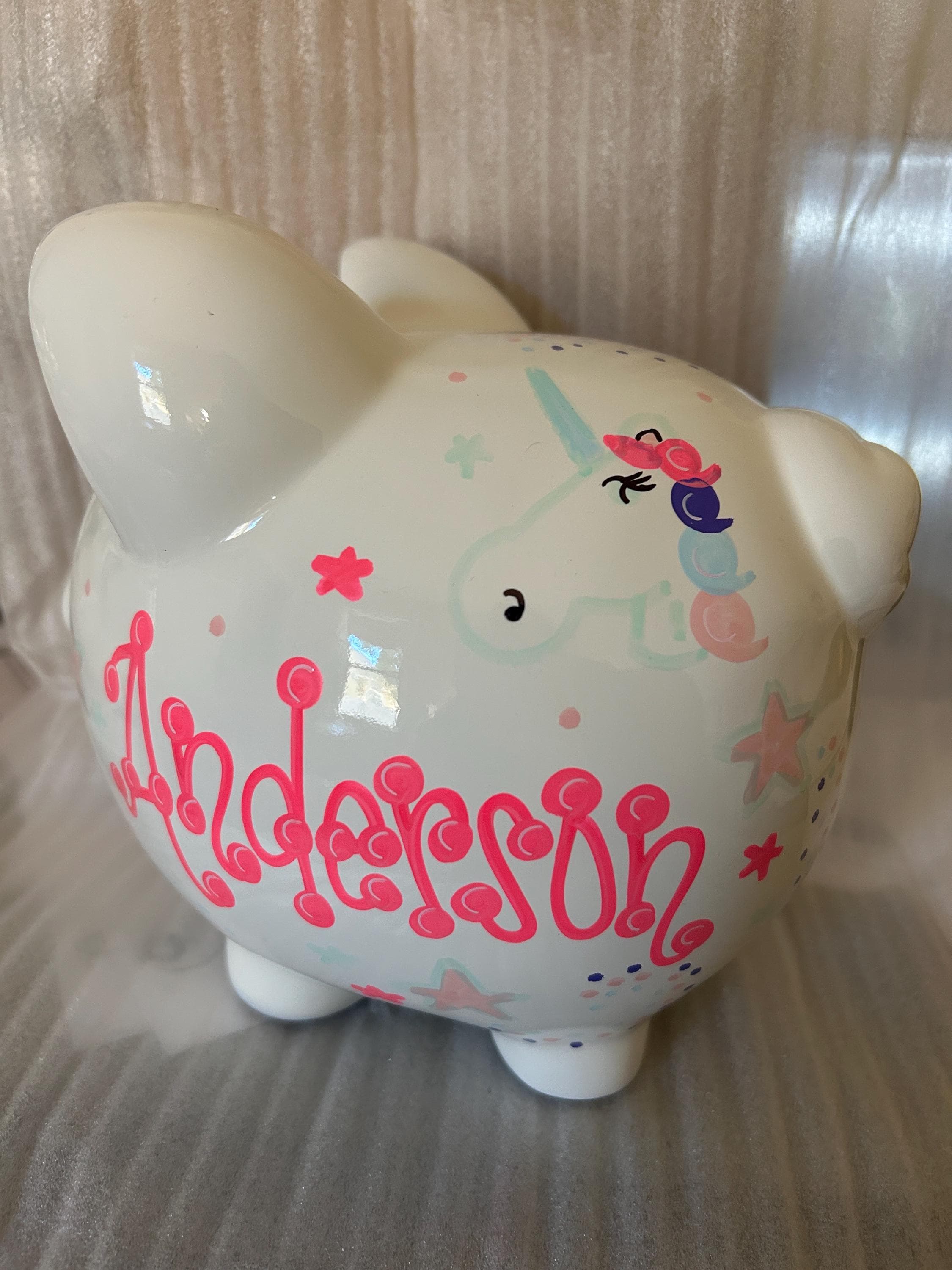 Personalized Piggy Bank With Unicorn Design | White | Pink | Large ...