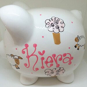 Personalized Piggy Bank With Sheep Design, White and Pink, Large, Baby ...