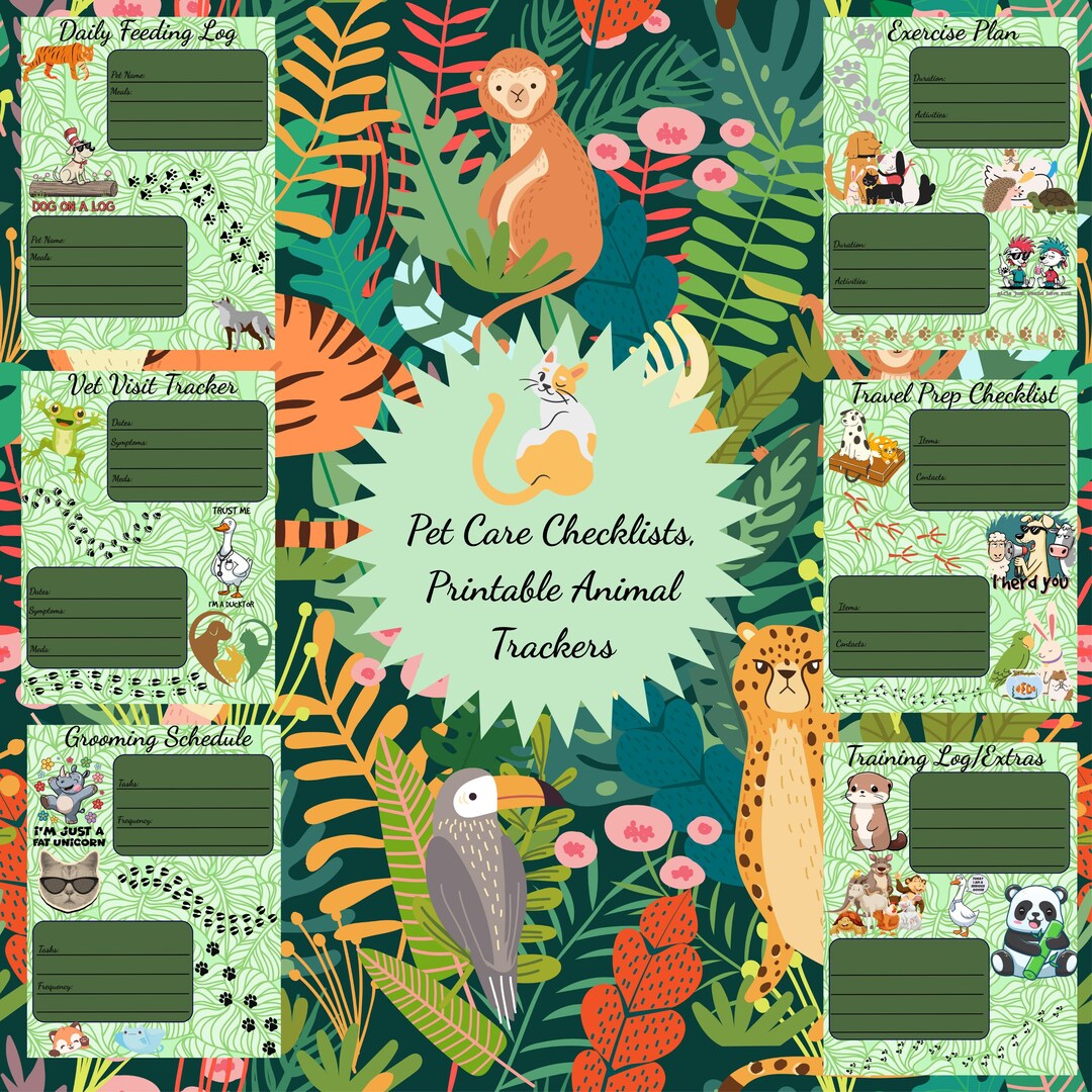 Pet Care Checklists, Printable Animal Trackers - Etsy