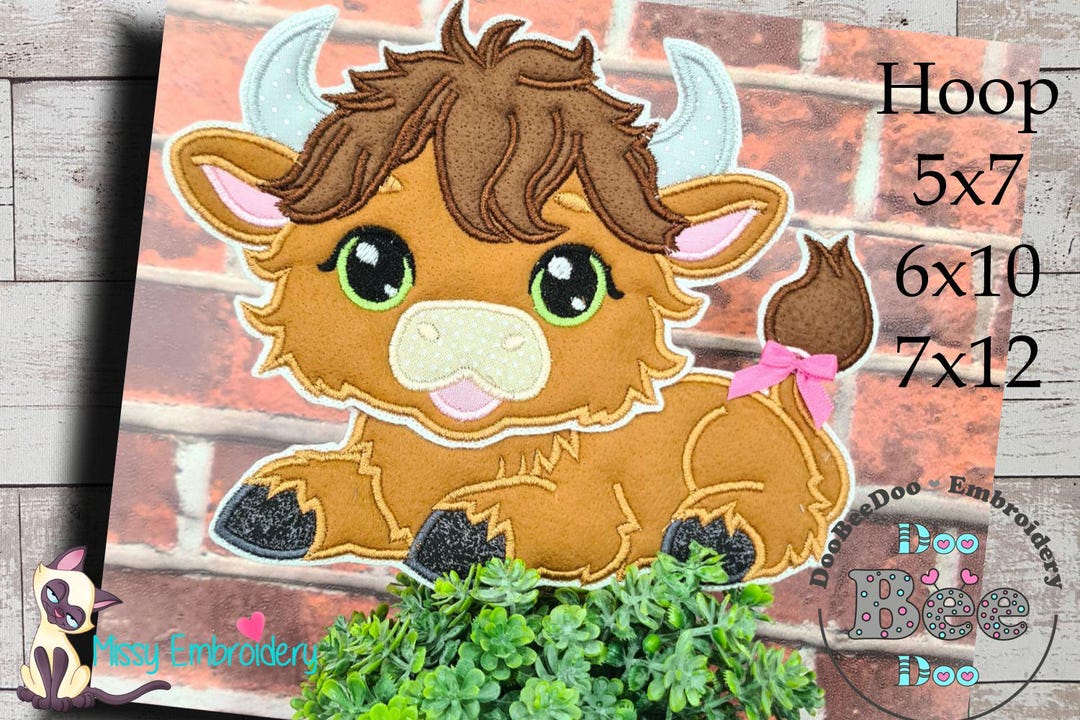Highland Cow - ITH Project - 5x7 6x10 7x12 - Machine Embroidery Design ...