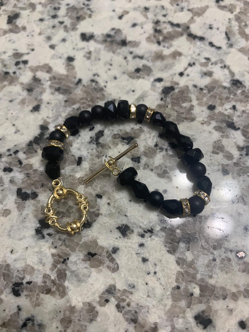 Black and Gold Beaded Bracelet - Etsy