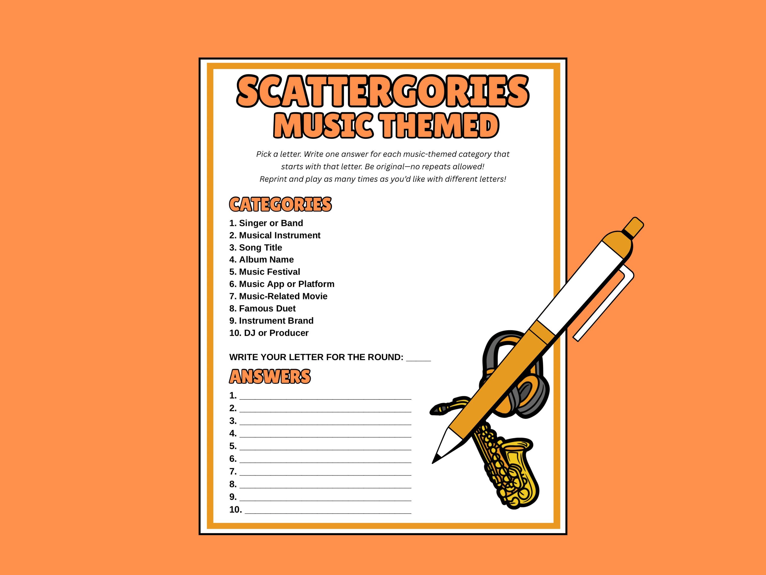 Music Scattergories Game – Printable Party Game (PDF) - Etsy