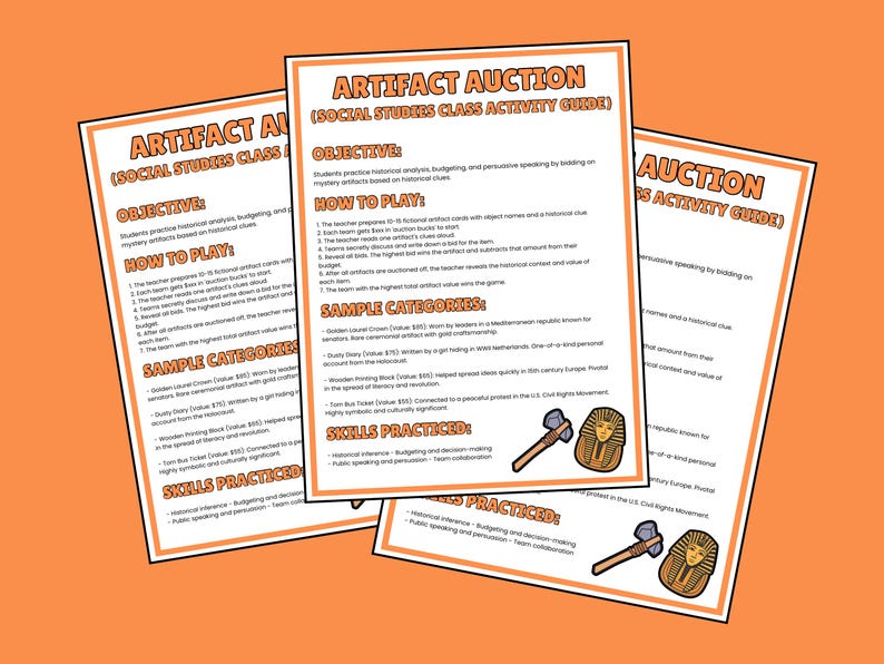 Artifact Auction History Game | Printable Social Studies Activity With ...