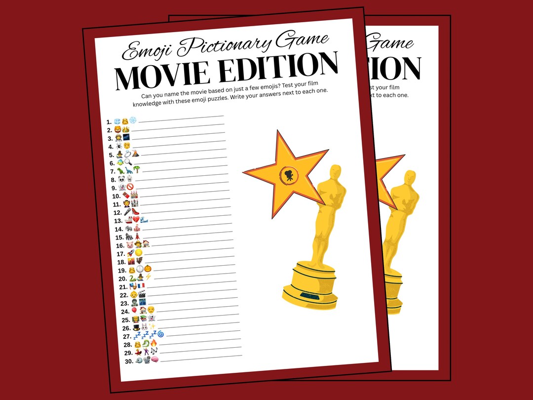 Emoji Movie Pictionary: Printable Party Game (PDF Download, 30 Clues ...