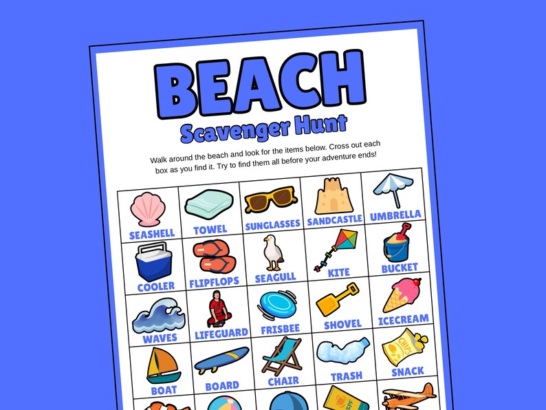 Beach Scavenger Hunt for Kids: Printable Summer Vacation Game (PDF ...