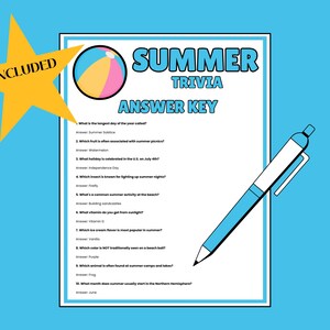 Summer Trivia Game for Kids | Printable Vacation Quiz With Answer Key ...
