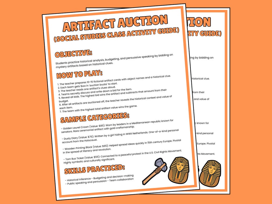 Artifact Auction History Game | Printable Social Studies Activity With ...