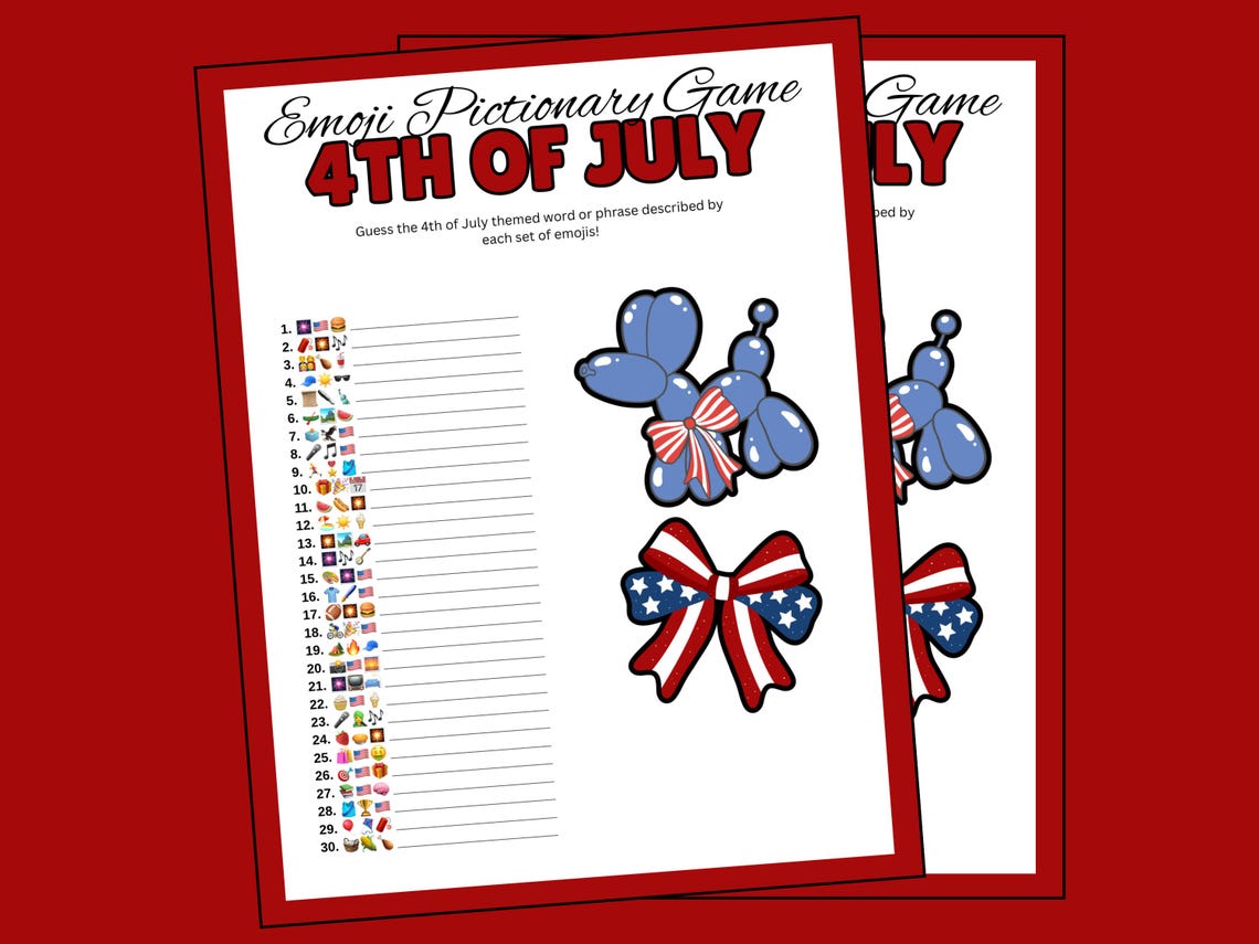 4th of July Emoji Pictionary Game: Patriotic Party Activity (PDF With ...