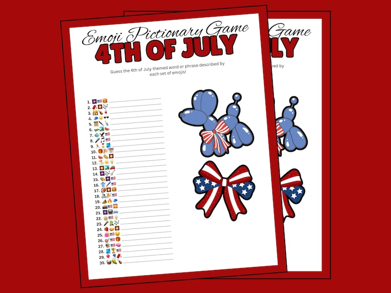 4th of July Emoji Pictionary Game: Patriotic Party Activity (PDF With ...