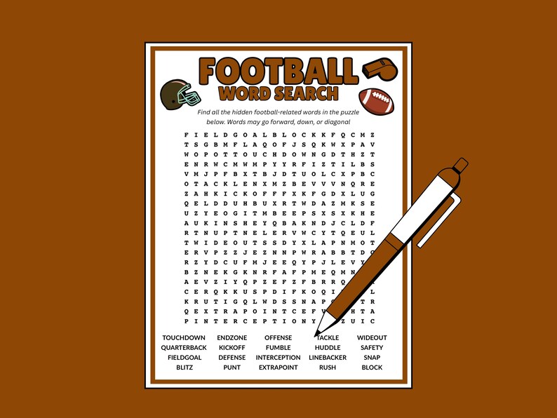 Football Word Search Puzzle: Game Day Activity (PDF Download - Etsy