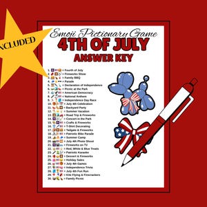 4th of July Emoji Pictionary Game: Patriotic Party Activity (PDF With ...