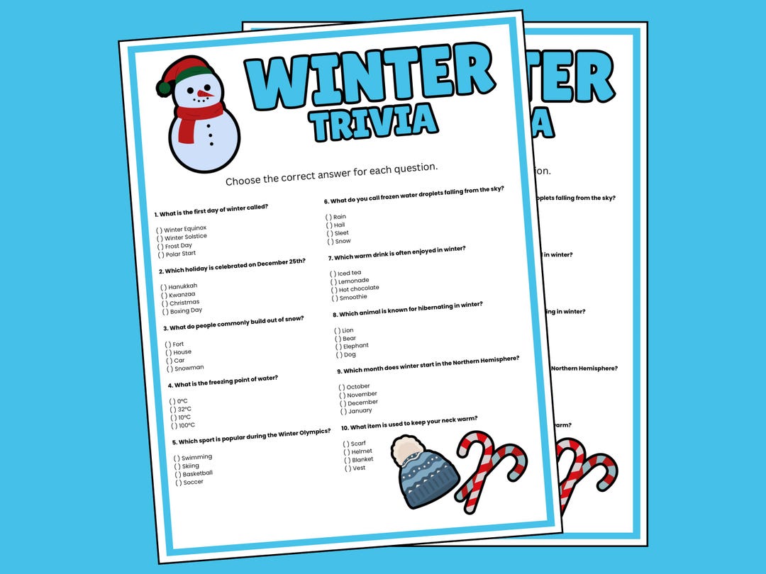 Winter Trivia Game for Kids: Holiday Classroom Quiz (printable PDF With ...