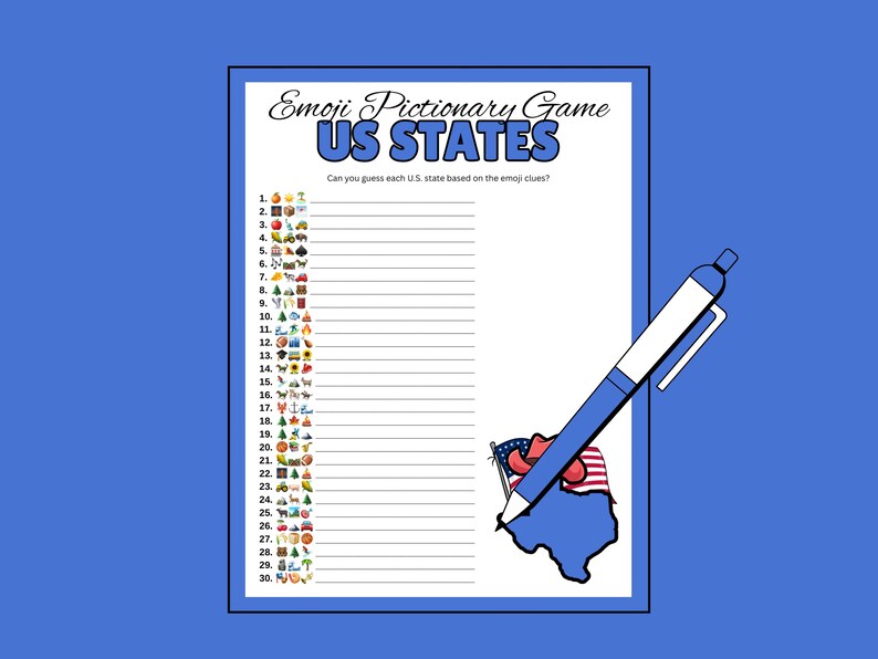 U.S. States Emoji Pictionary Game: Geography Fun (printable PDF ...