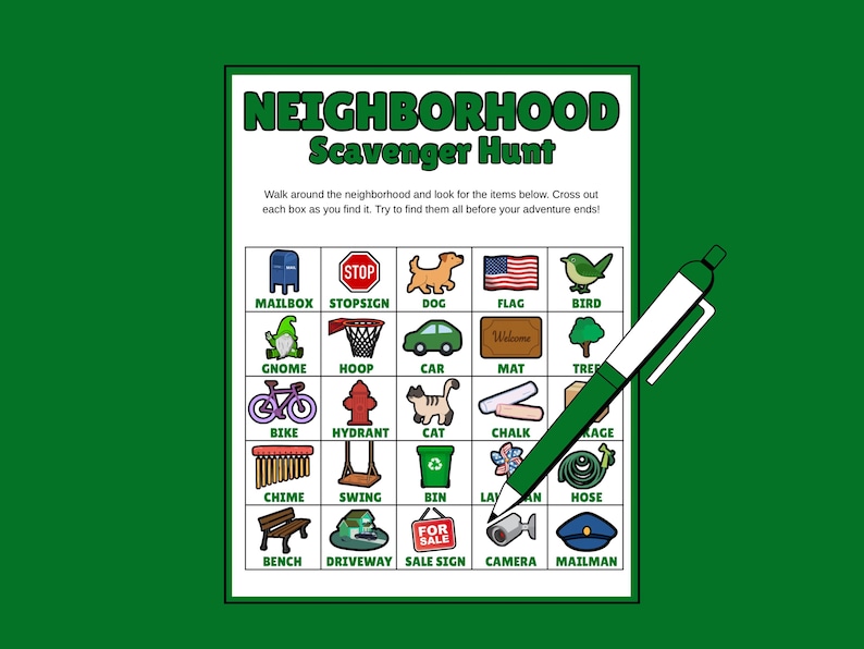 Printable Neighborhood Scavenger Hunt: Outdoor Kids Game (PDF Download ...