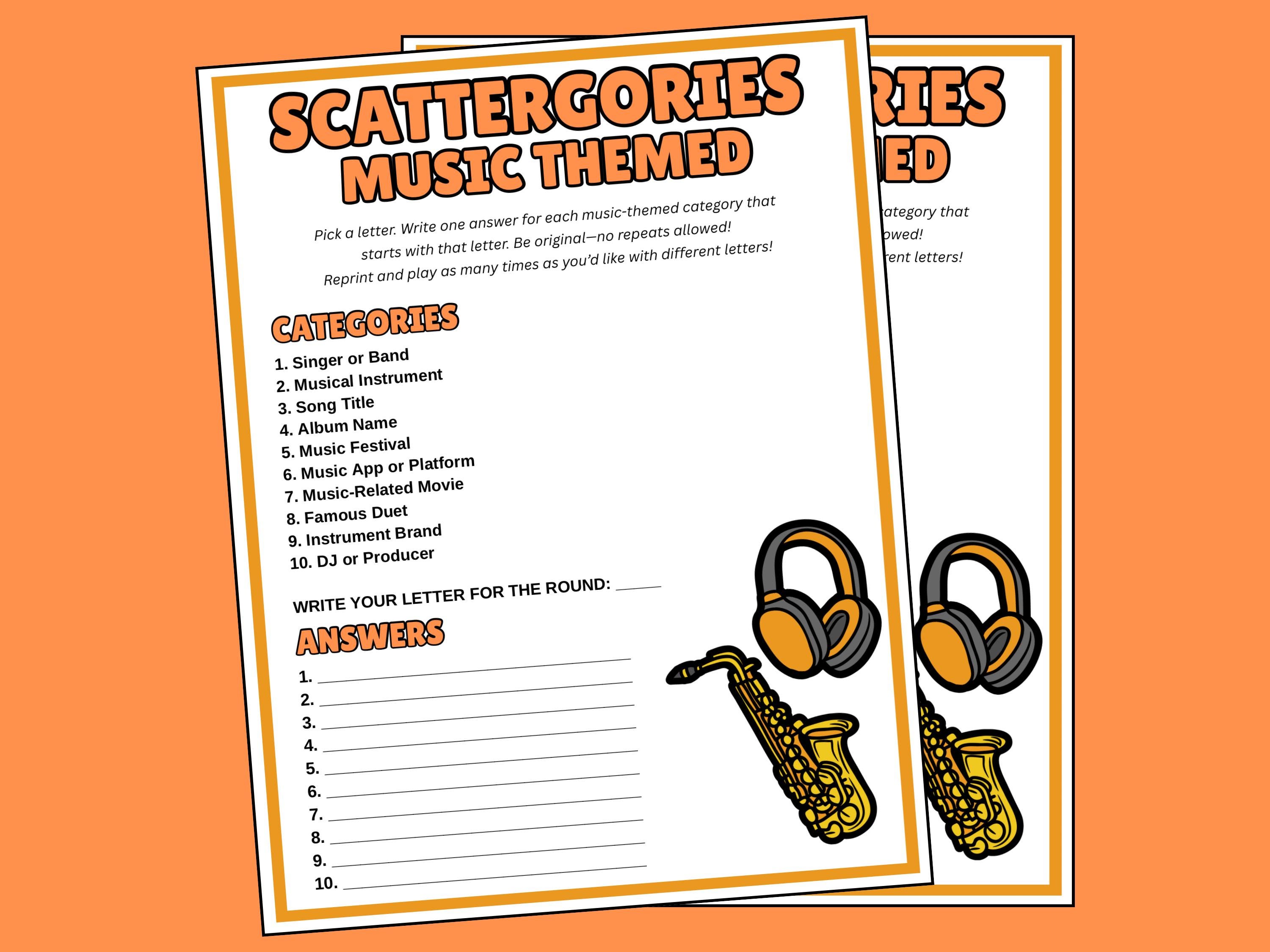Music Scattergories Game – Printable Party Game (PDF) - Etsy