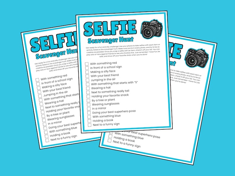 Selfie Scavenger Hunt | Printable Photo Game for Kids, Teens & Parties ...