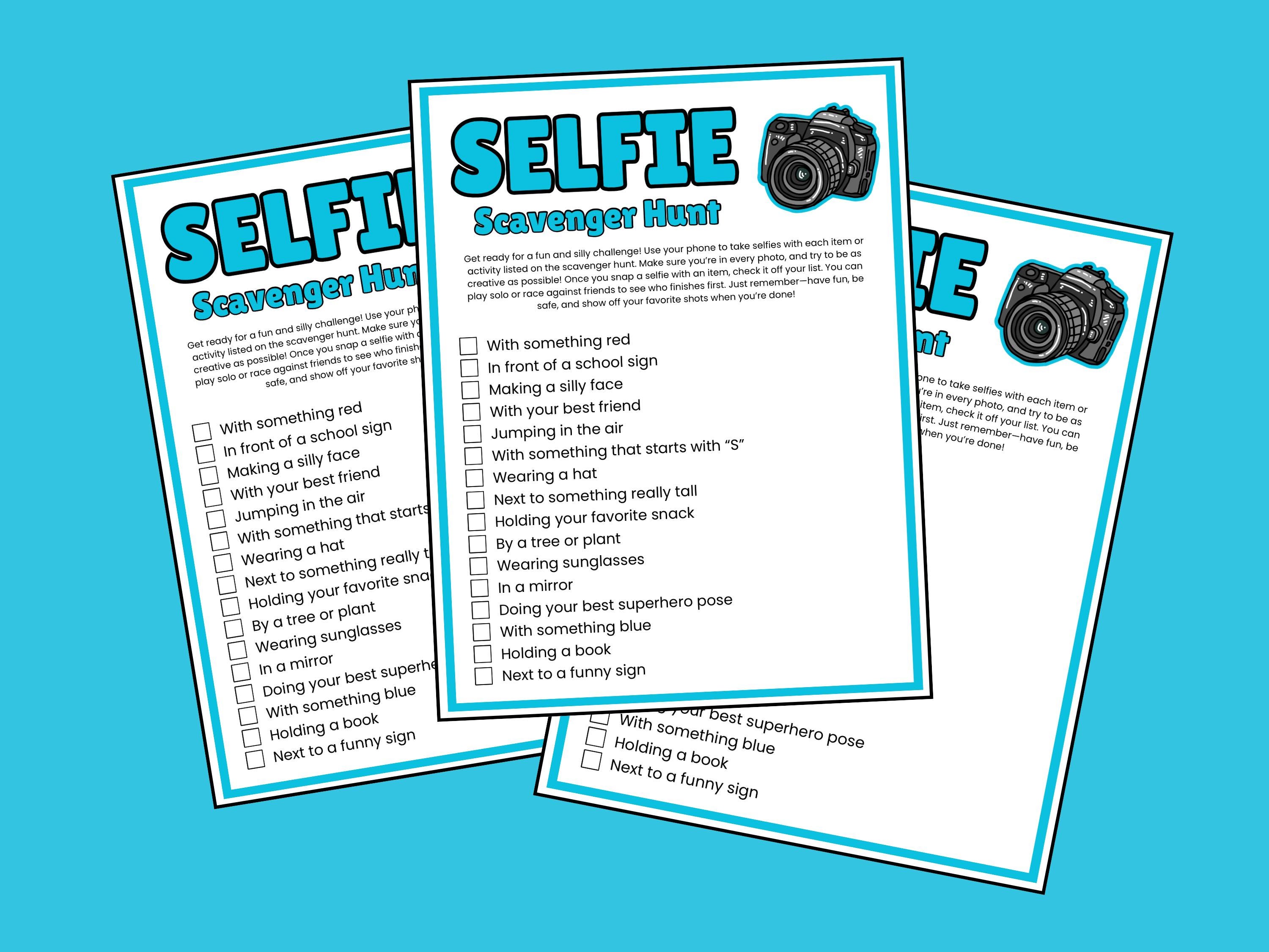 Selfie Scavenger Hunt | Printable Photo Game for Kids, Teens & Parties ...