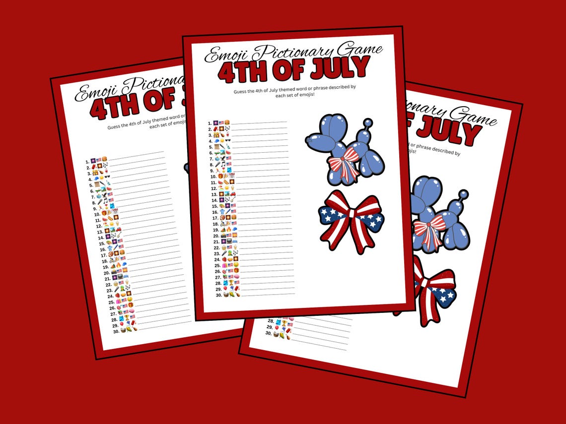 4th of July Emoji Pictionary Game: Patriotic Party Activity (PDF With ...