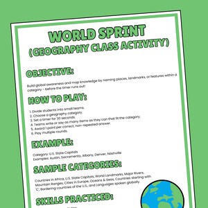 World Sprint Geography Game | Printable Classroom Category Challenge ...