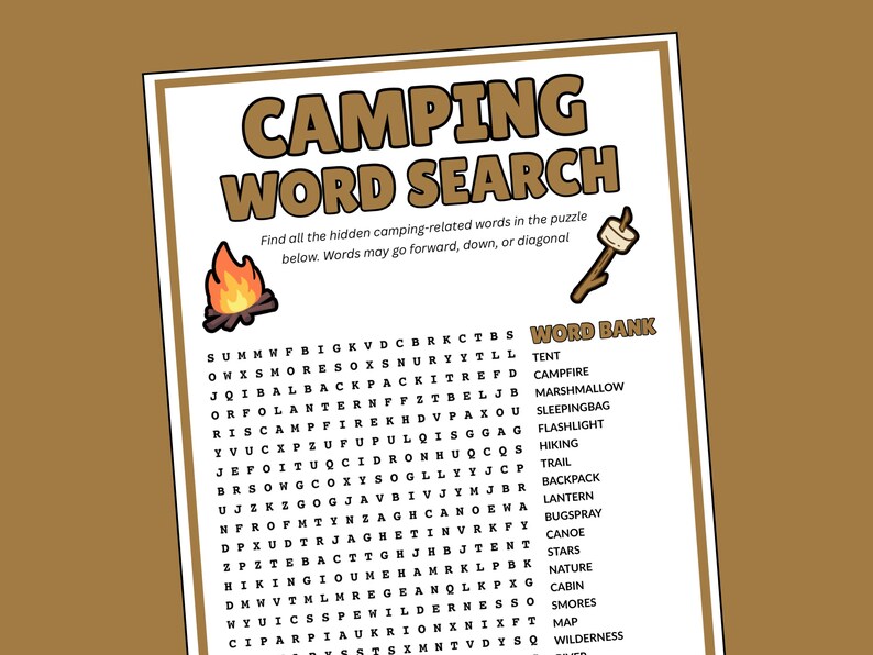 Camping Word Search – Printable Puzzle for Kids | Fun Outdoor-themed ...